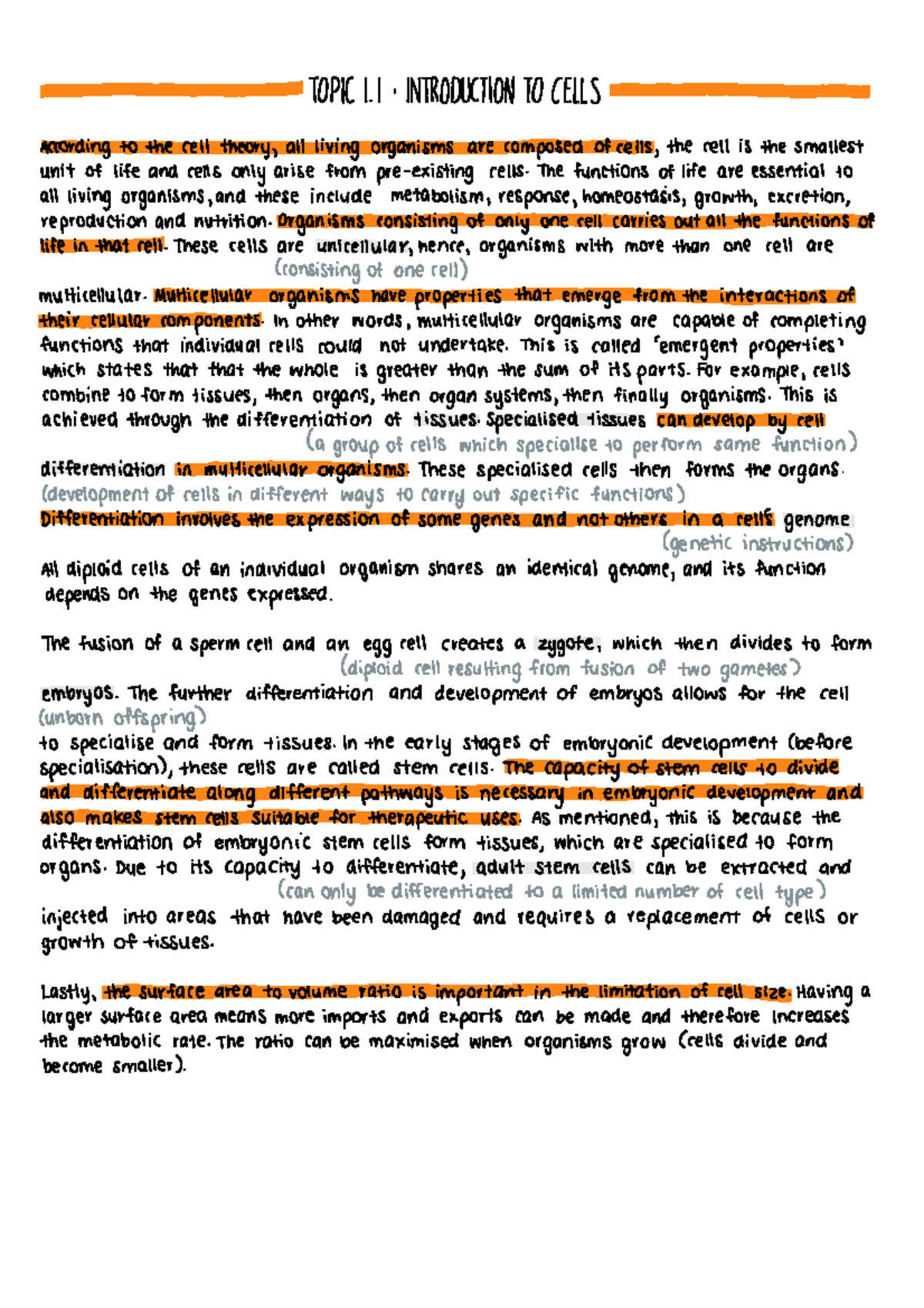 Topic 1 - Introduction to Cells - Studocu