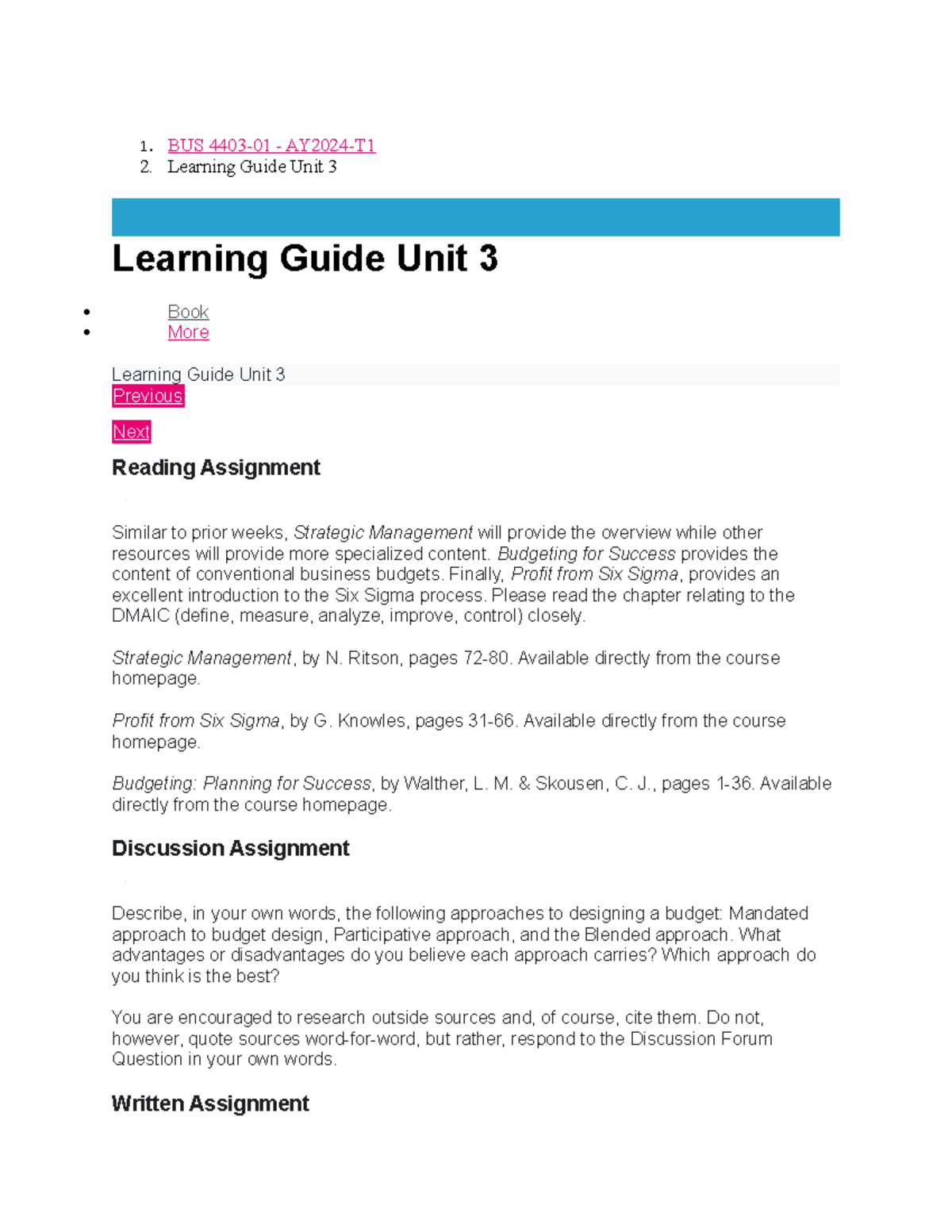BUS 4403 Unit 3 Learning Guide - 1. BUS 4403-01 - AY2024-T Learning Guide Unit 3 Learning Guide ...