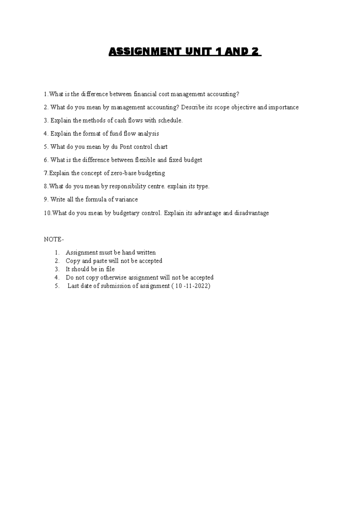 Assignment UNIT 1 AND 2 - ASSIGNMENT UNIT 1 AND 2 1 is the difference between financial cost ...