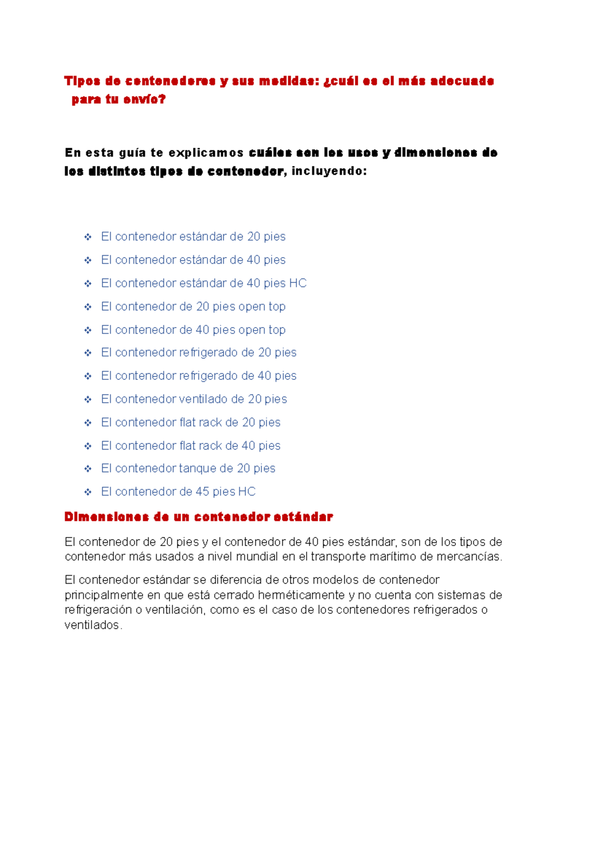 Tipos de contenedores y sus medidas - El contenedor estándar se ...