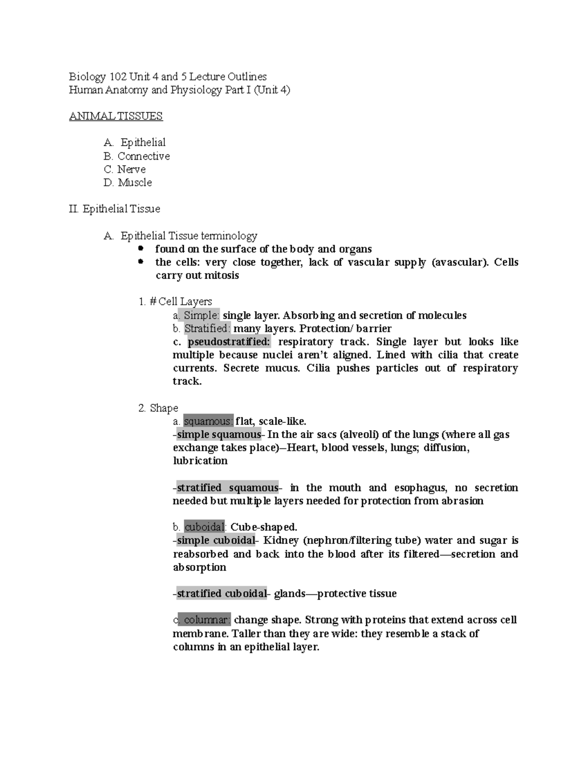 Bio 102 unit 4 - Biology 102 Unit 4 Lecture Outlines Human Anatomy and ...