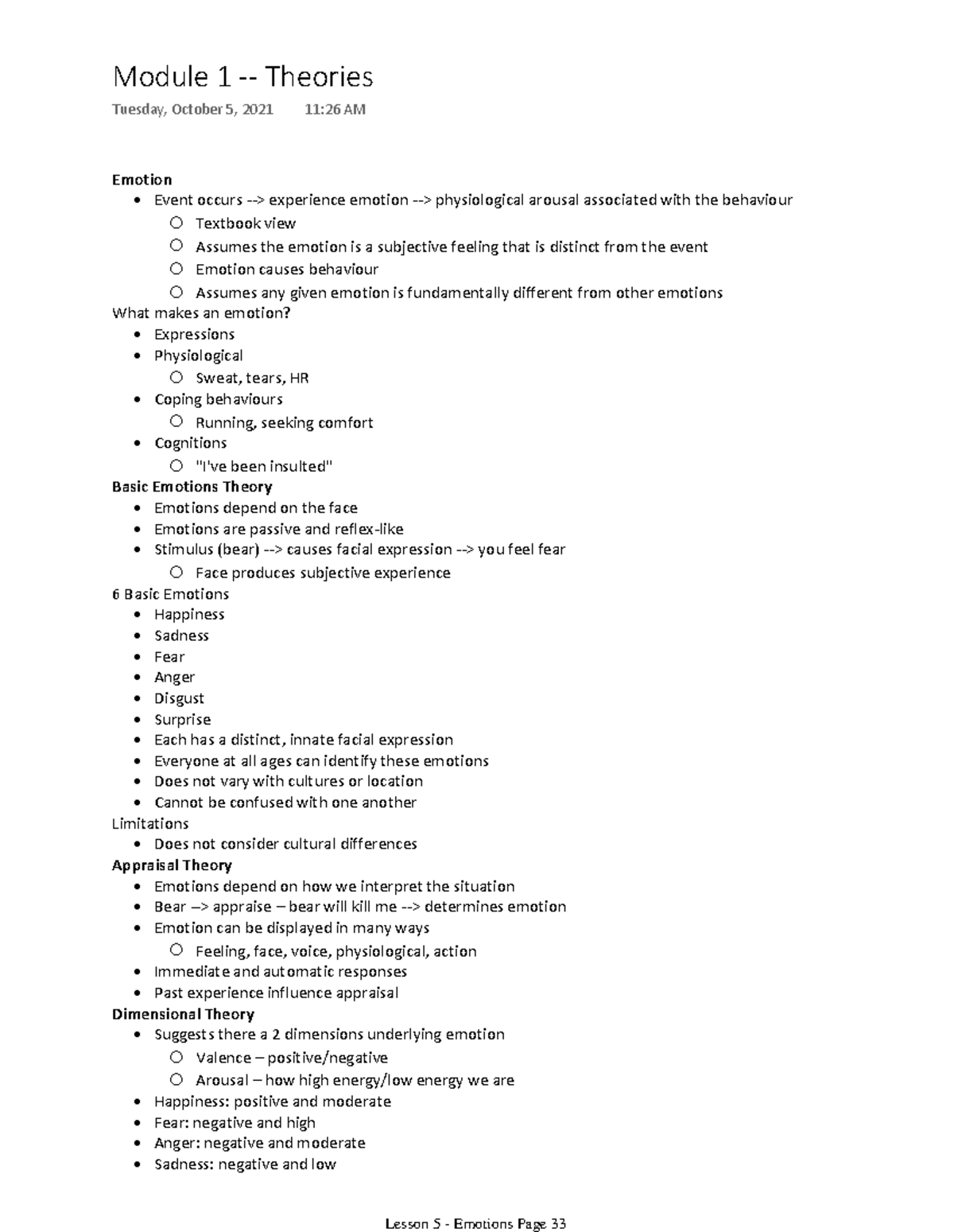 PSYC 3P77 - Lecture 5 - Emotions - PSYC 3P77 - Brocku - Studocu