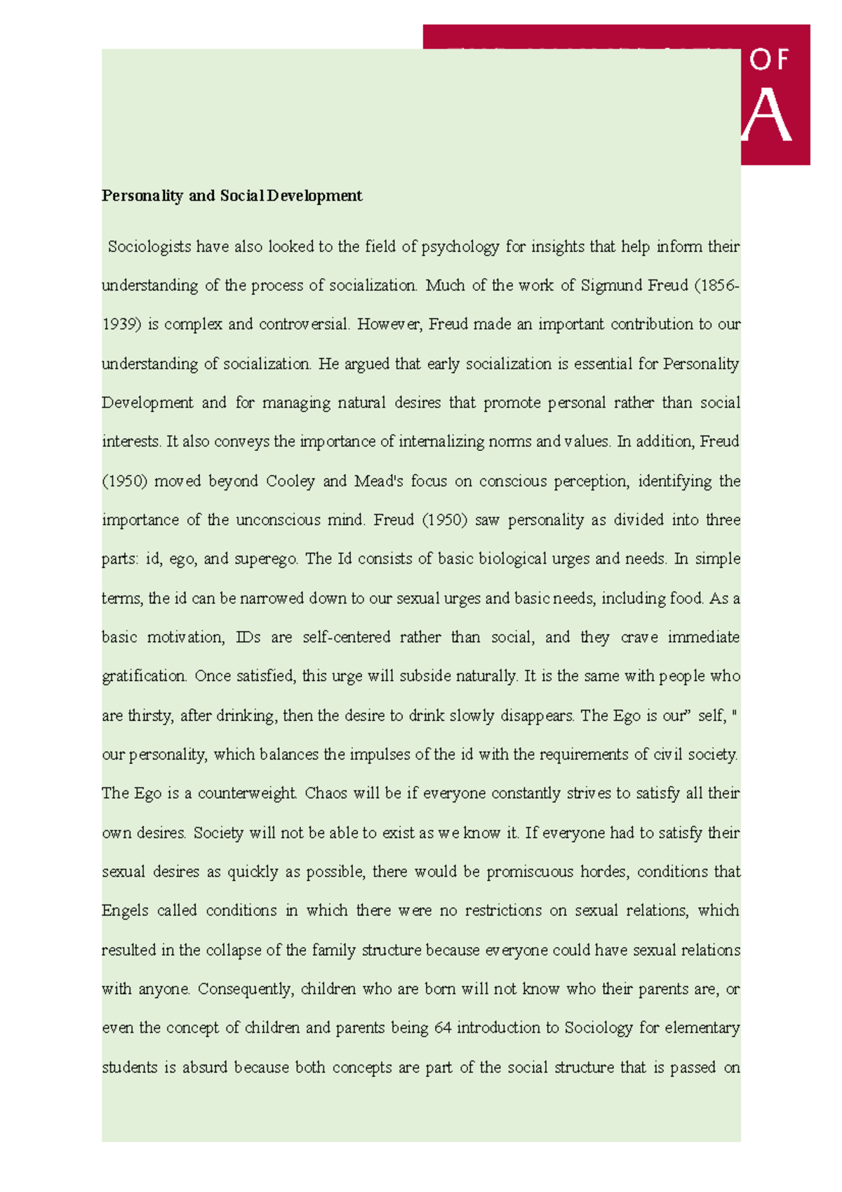 Documents Sociology -Personality and Social Development - Personality ...