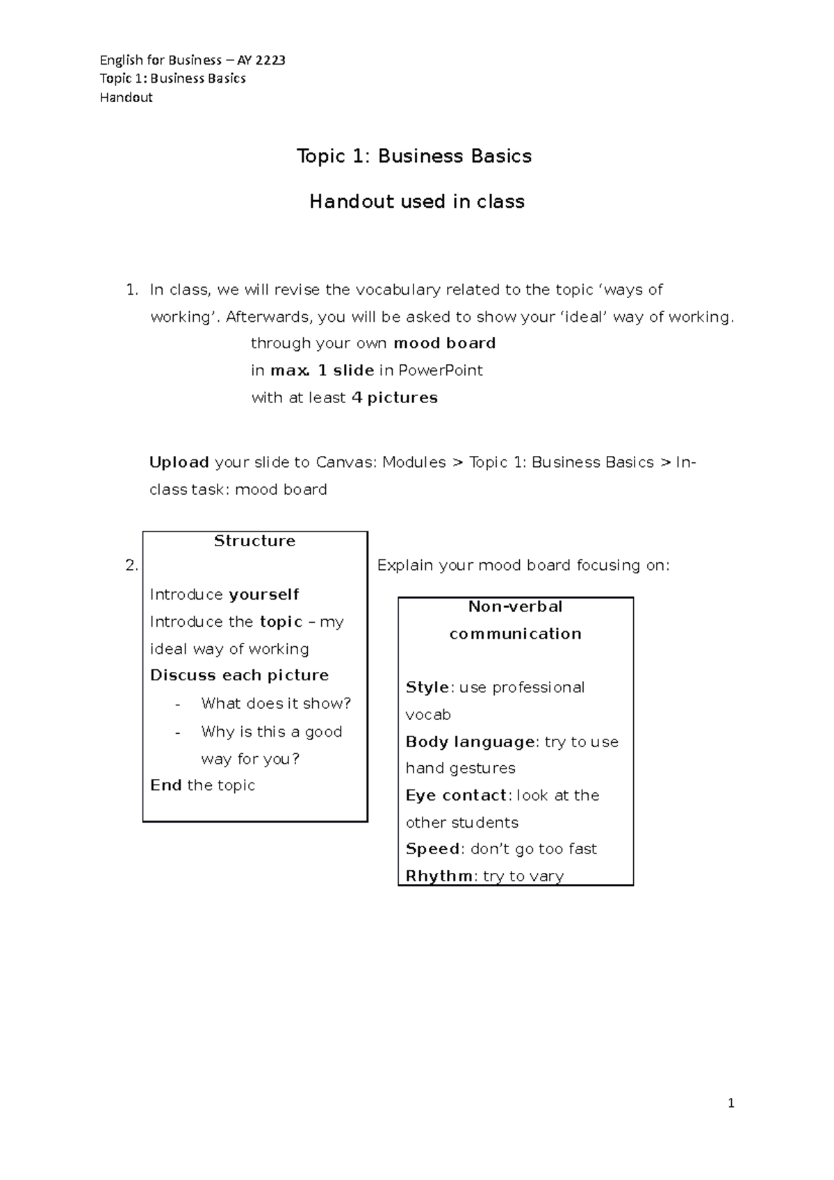 EFB Business Basics - Handout used in class - English for Business – AY ...