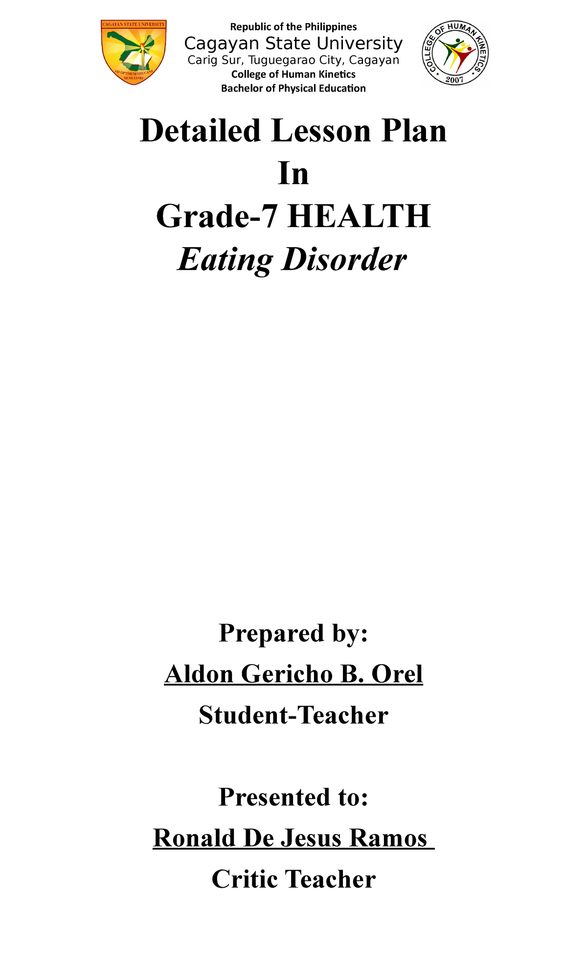 Health 7- Eating Disorder - Republic of the Philippines Cagayan State ...