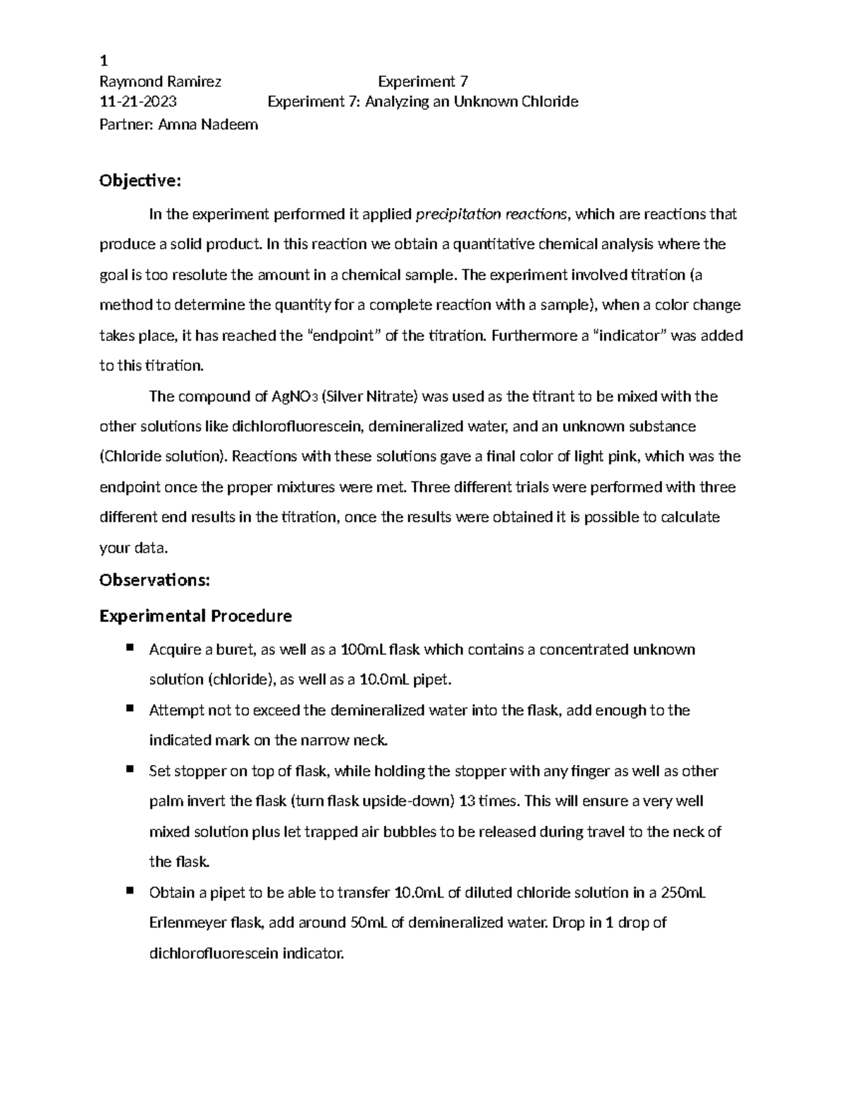lab 7-7 lab report - 1 Raymond Ramirez Experiment 7 11-21-2023 ...