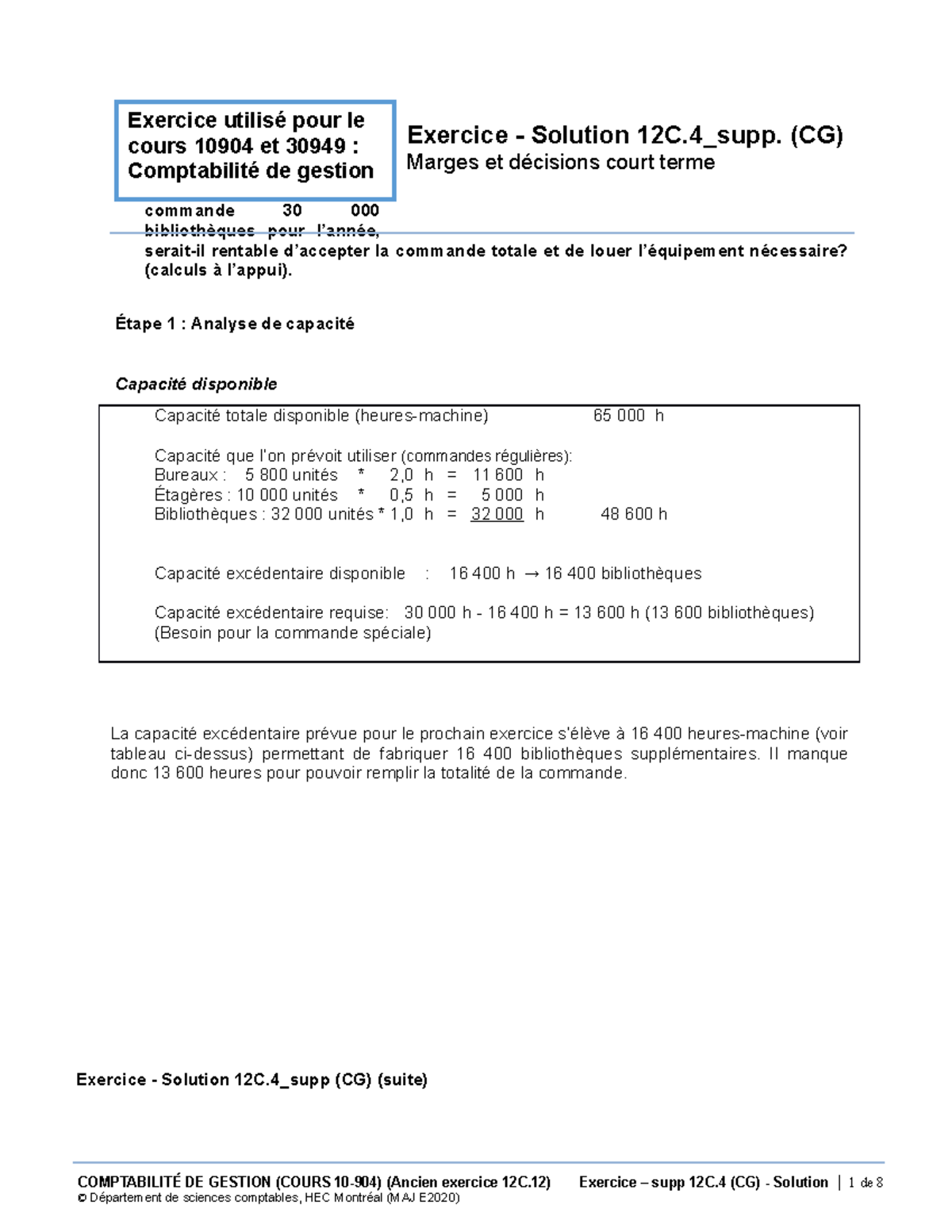 S06 Exercice-Solution 12C.4 supp CG E2020 - a) Dans l’hypothèse où le nouveau client américain ...