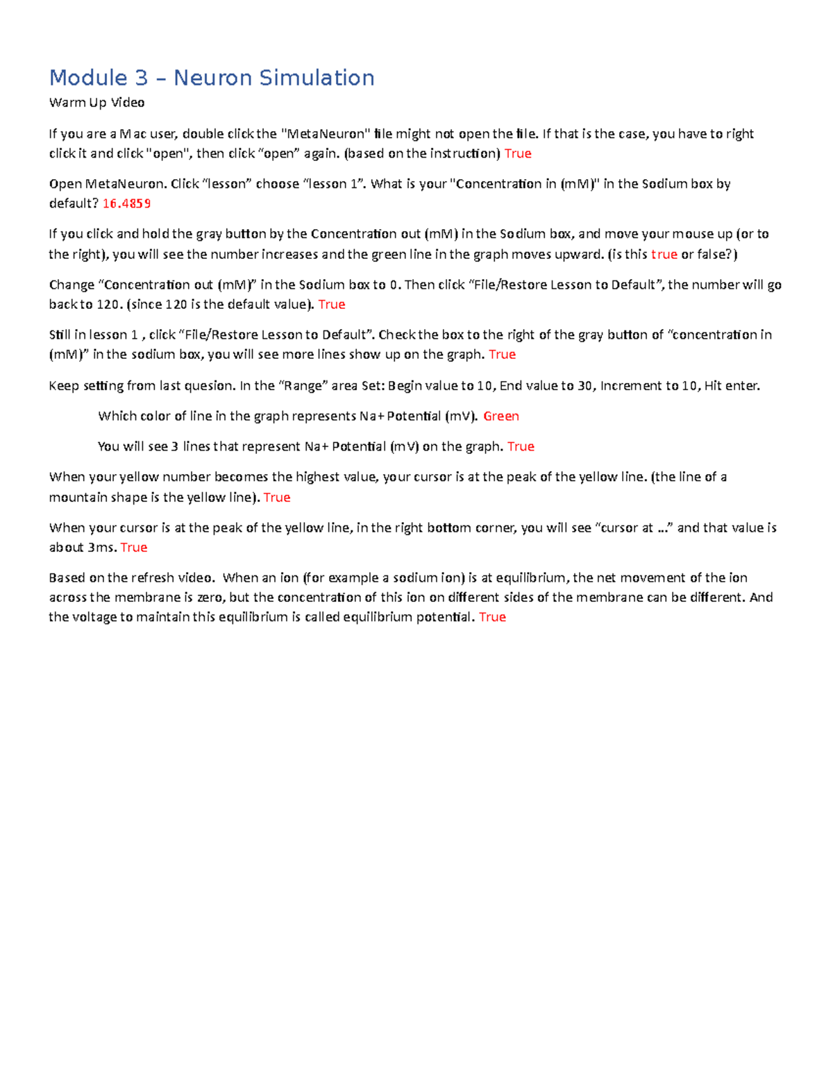 Module 3 -Neuron Simulation - Module 3 – Neuron Simulation Warm Up ...