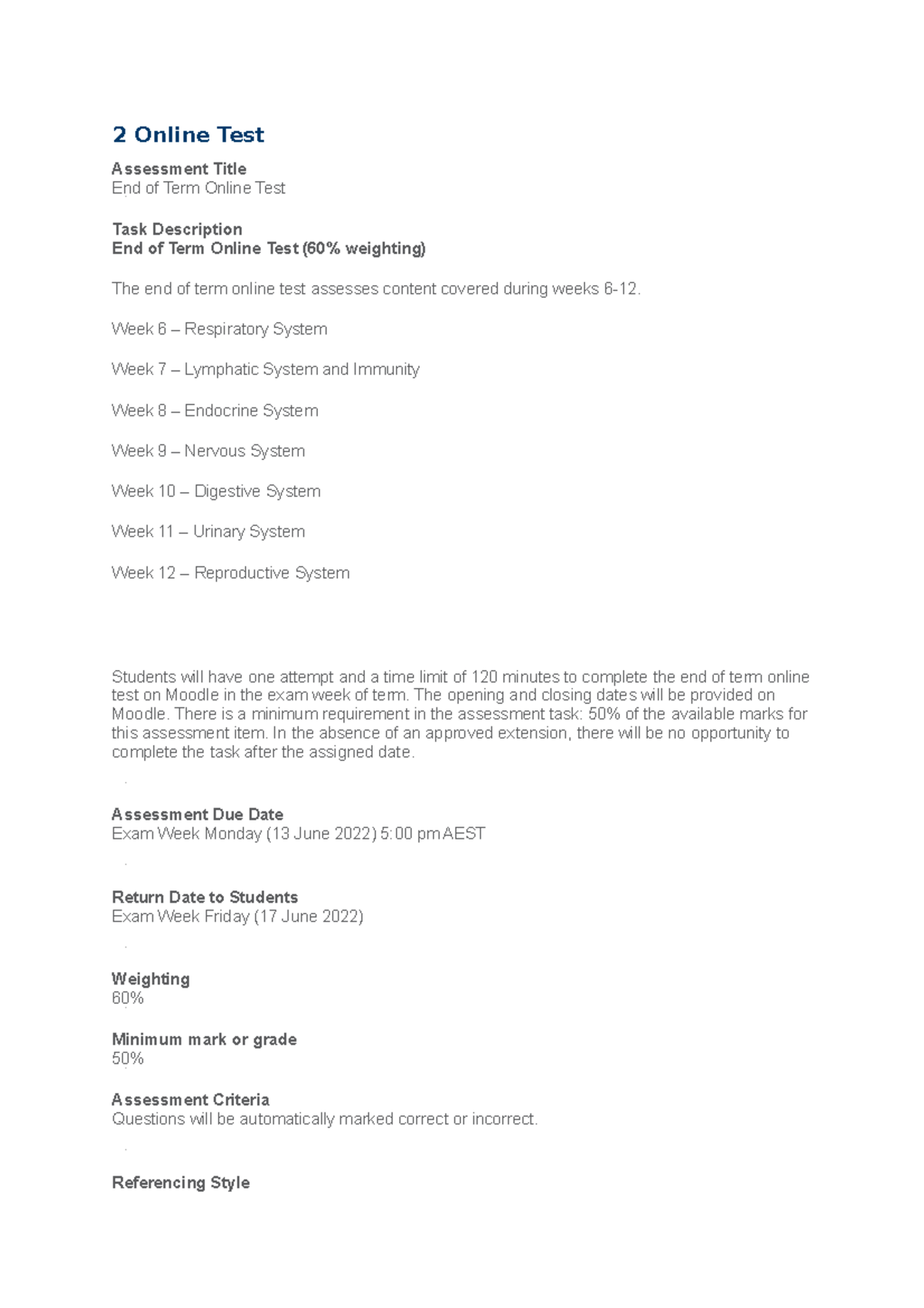 Final test BMSC11010 - 2 Online Test Assessment Title End of Term ...