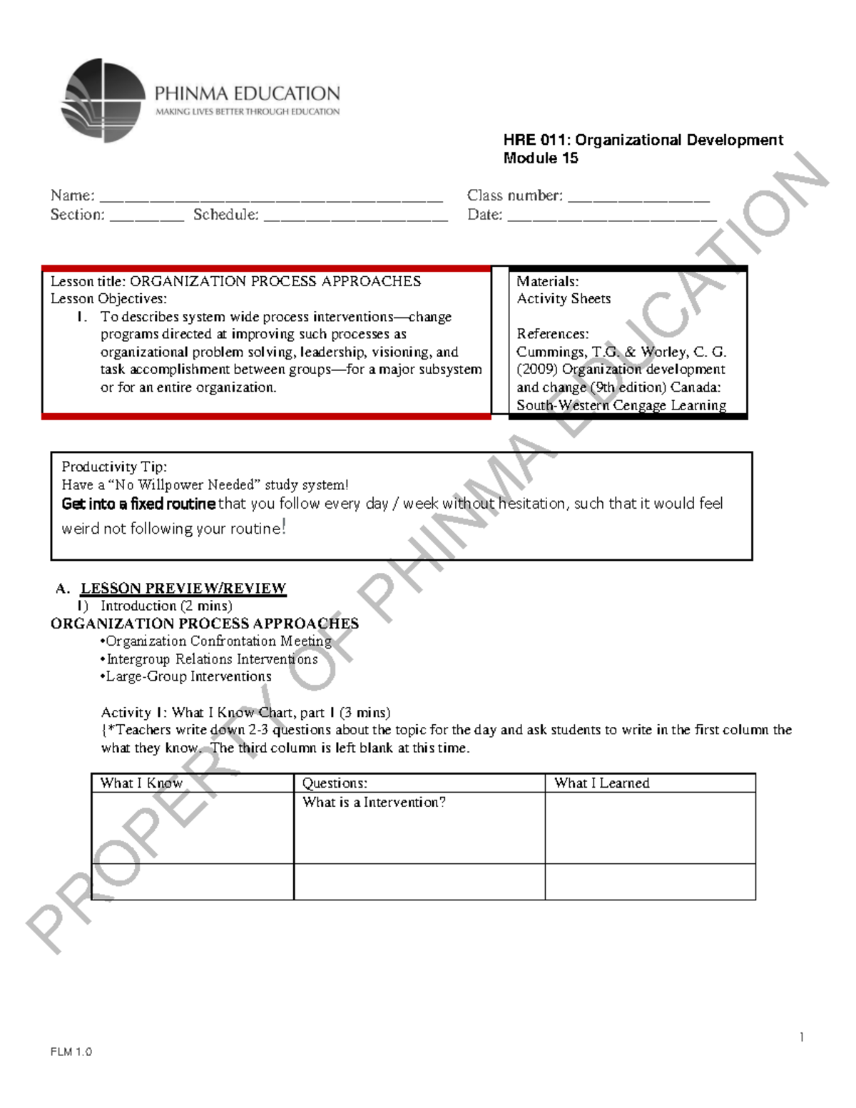 SAS Module 15 - ORGANIZATION PROCESS APPROACHES - Module 15 Name: - Studocu