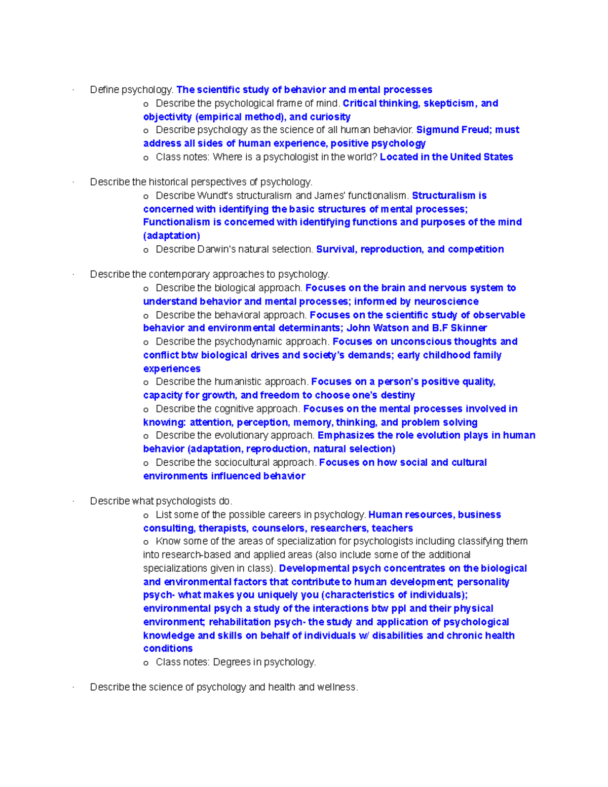 What's Psychology - · Define psychology. The scientific study of ...