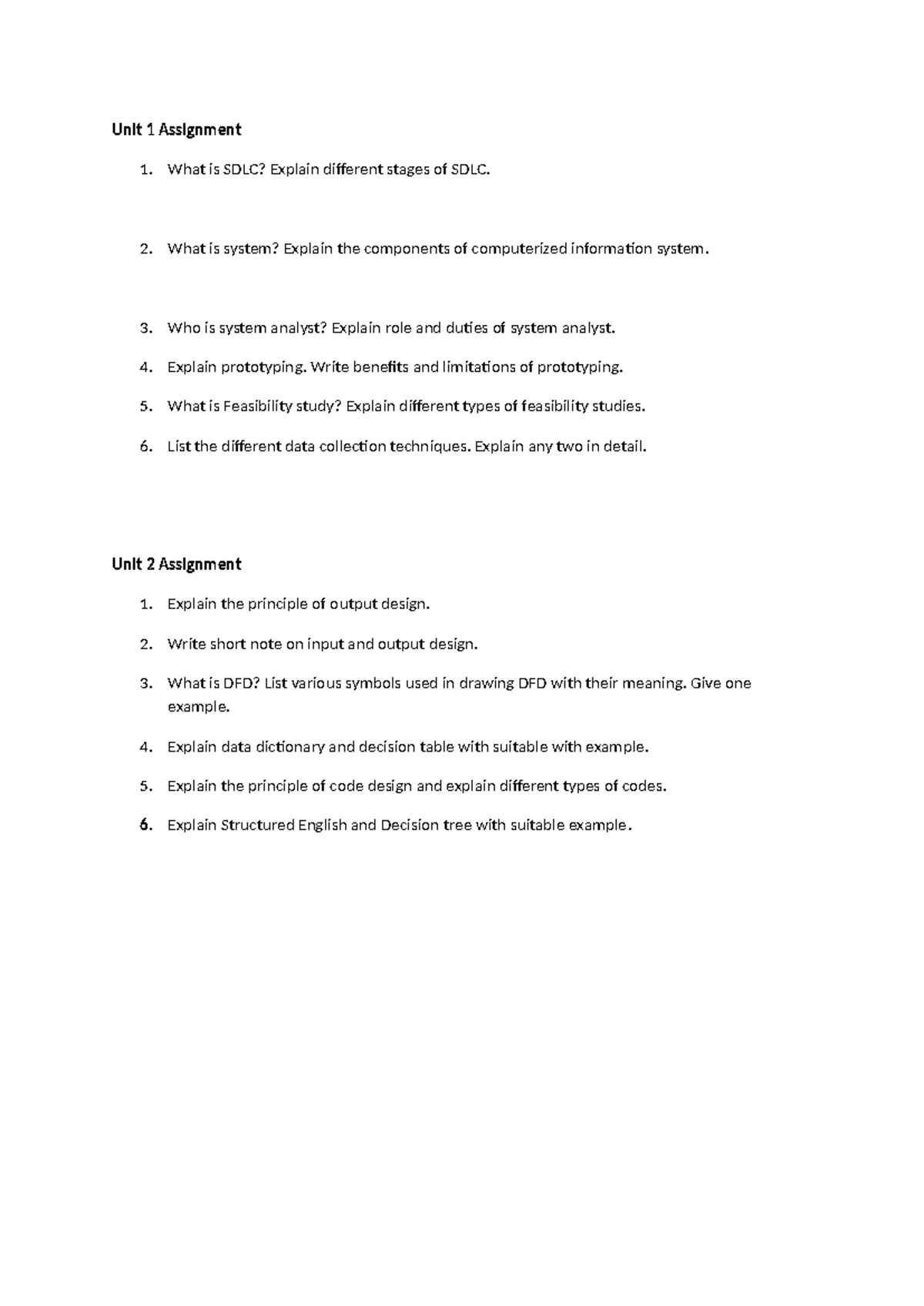 All SAD Assignment - aaa - Unit 1 Assignment 1. What is SDLC? Explain ...
