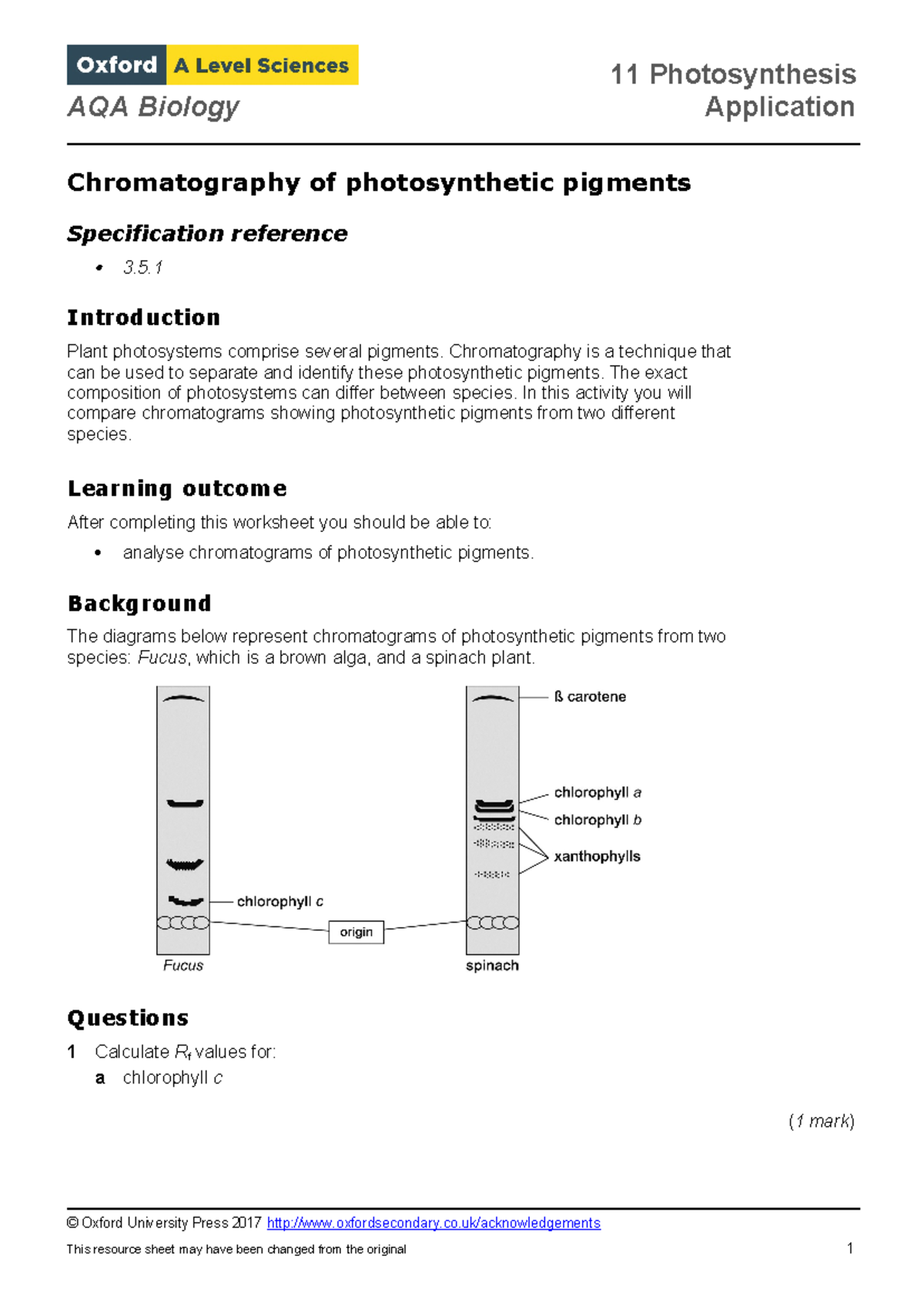 Oxo ABio Q 11uu as01 xxaann - 11 Photosynthesis AQA Biology Application ...