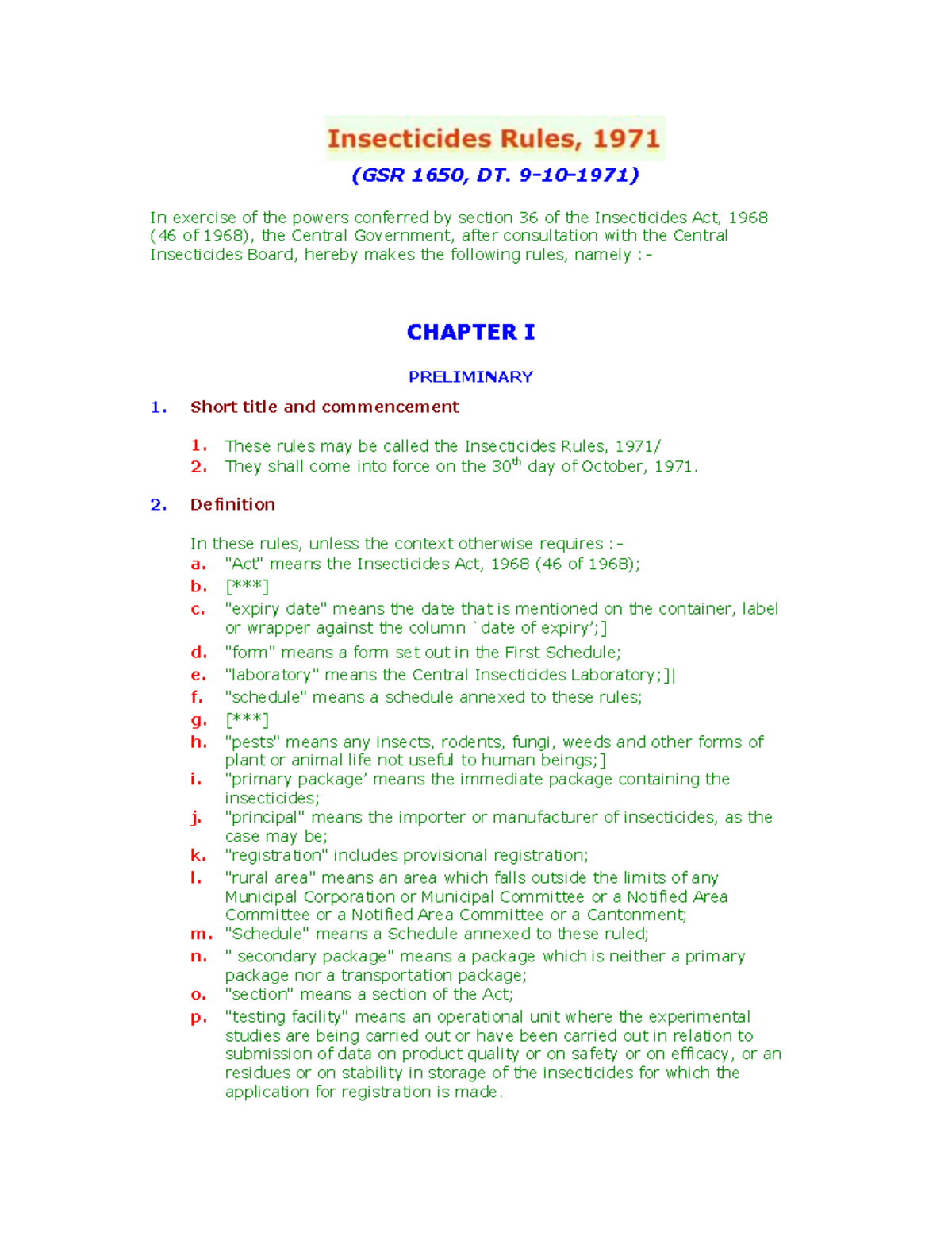 Insectide act brief - Internship assignment - (GSR 1650, DT. 9- 10 ...