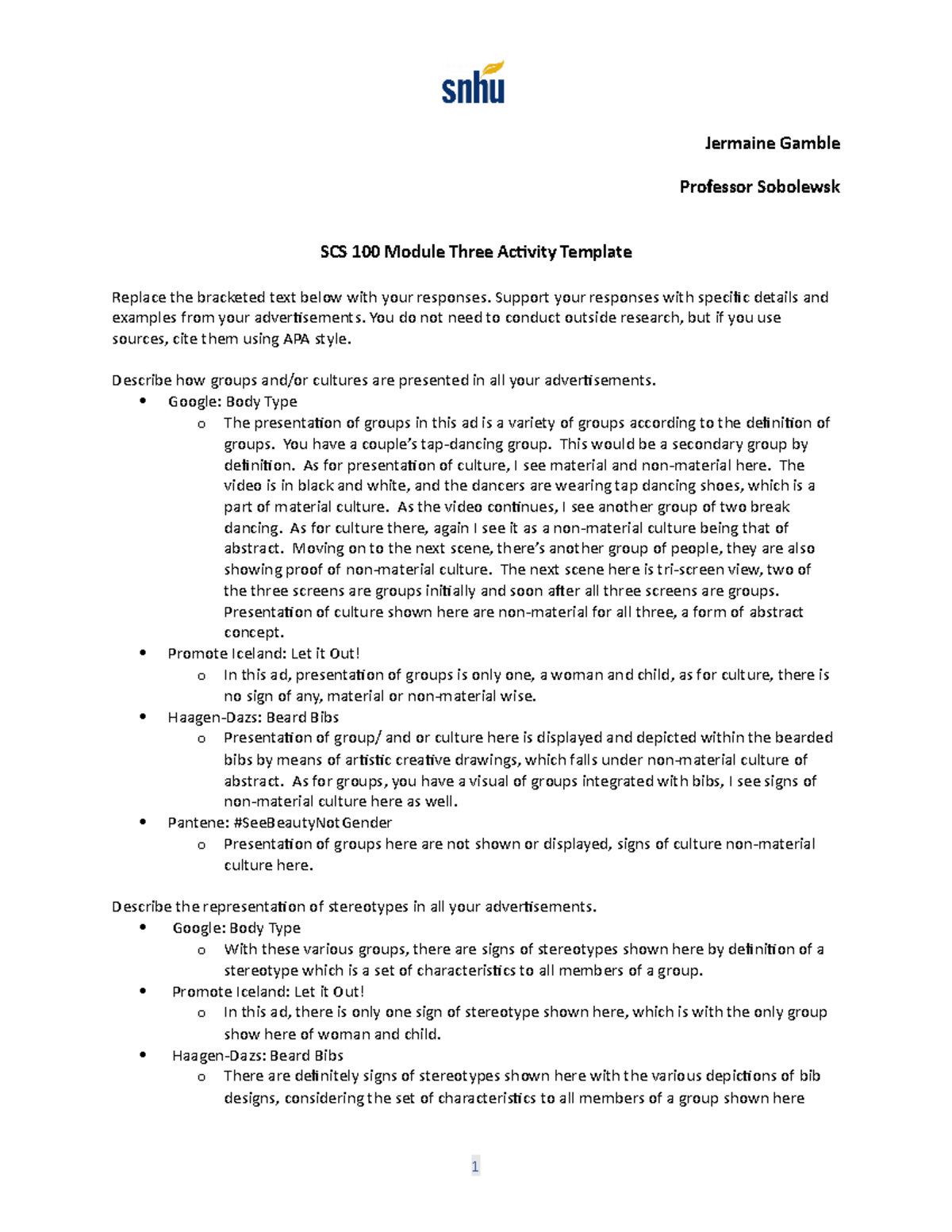 SCS 100 Module Three Activity Template-2 - Jermaine Gamble Professor ...