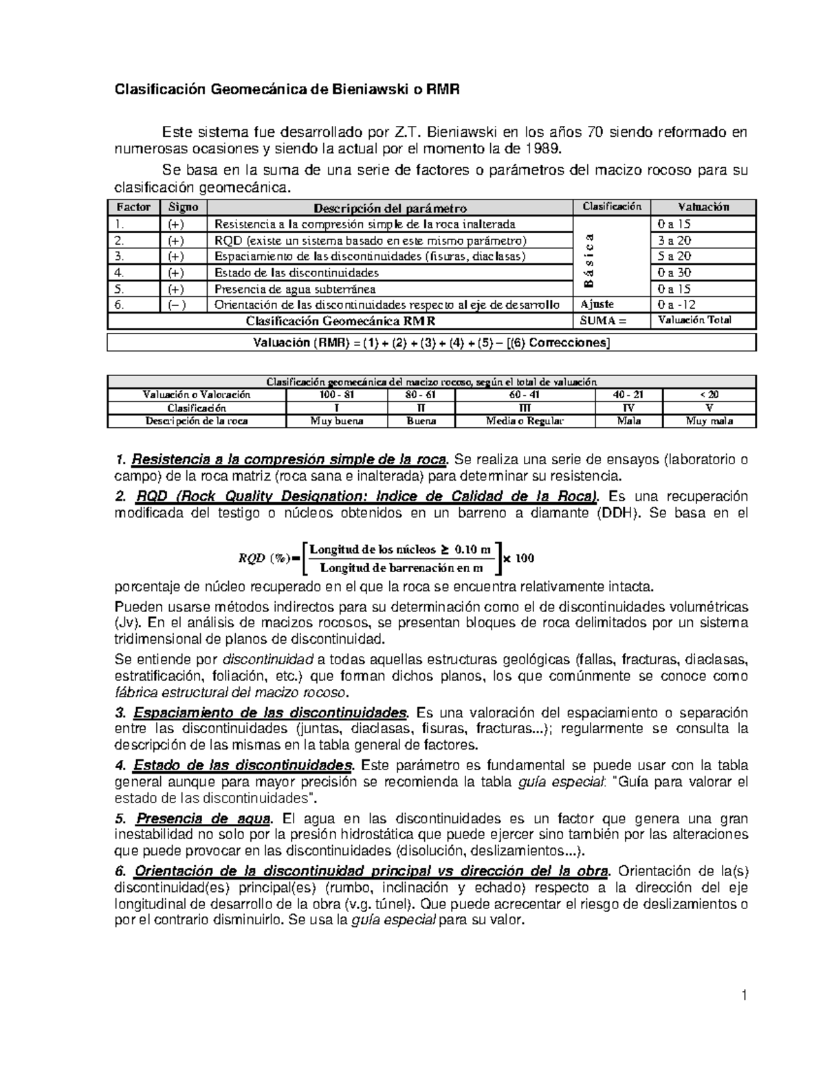 Clasificacingeomecnicadebieniawski ev2y3 - Clasificación Geomecánica de ...