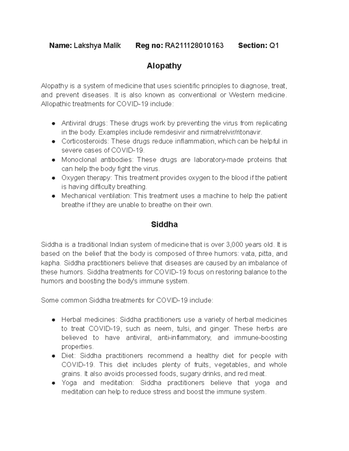 ITK Assignment 5 - Name: Lakshya Malik Reg no: RA211128010163 Section: Q Alopathy Alopathy is a ...