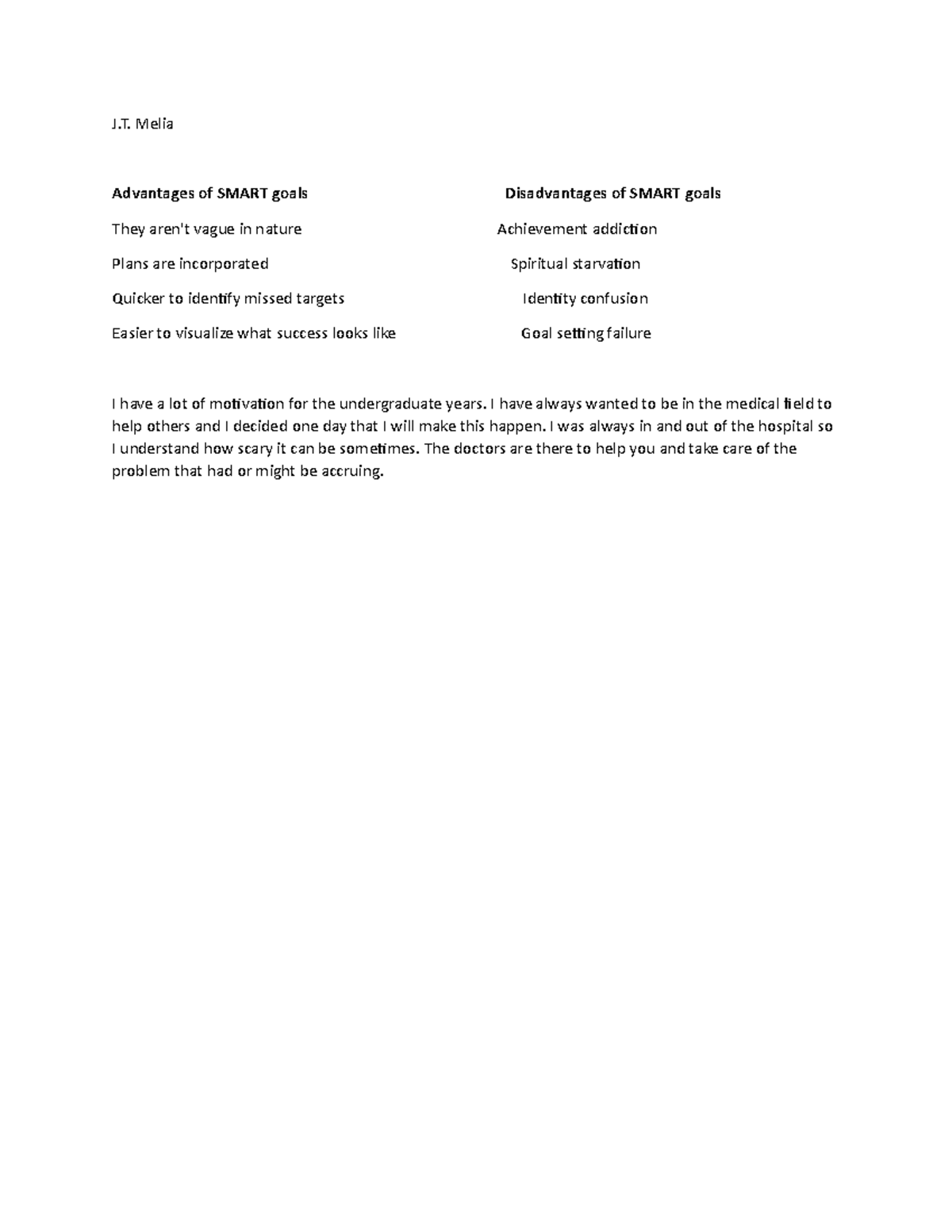 Smart goal Bio - Homework - J. Melia Advantages of SMART goals ...