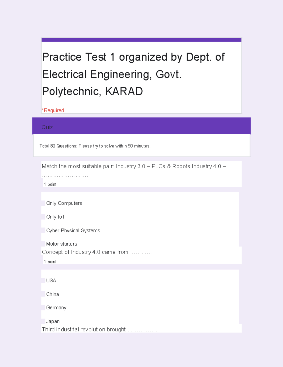 Practice Test 1 organized by Dept. of Electrical Engineering, Govt ...