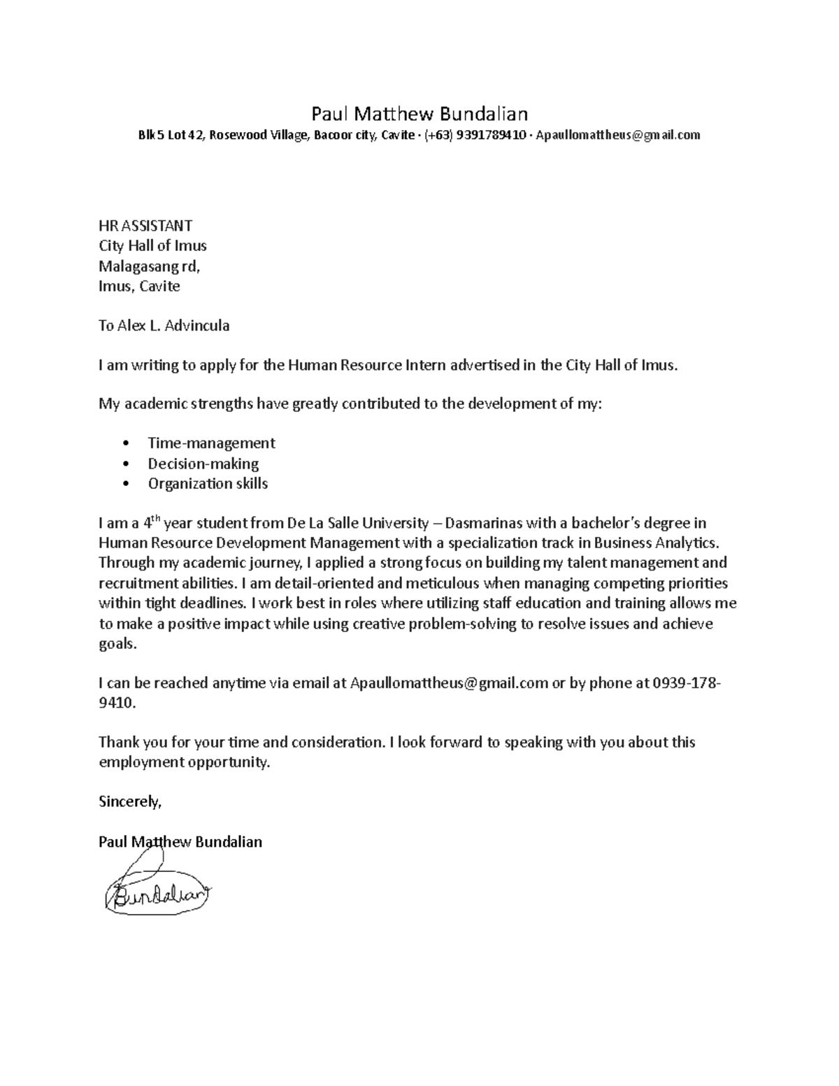 Application-Letter-NEW - Paul Matthew Bundalian Blk 5 Lot 42, Rosewood ...