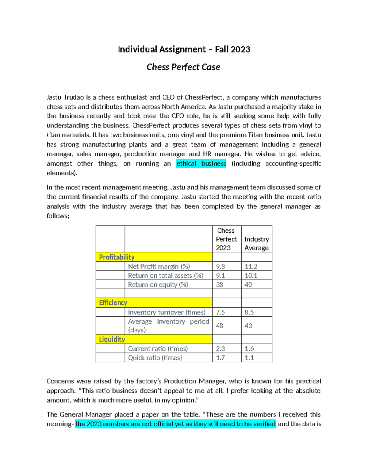 Chess Perfect - Sample case - Individual Assignment – Fall 2023 Chess ...