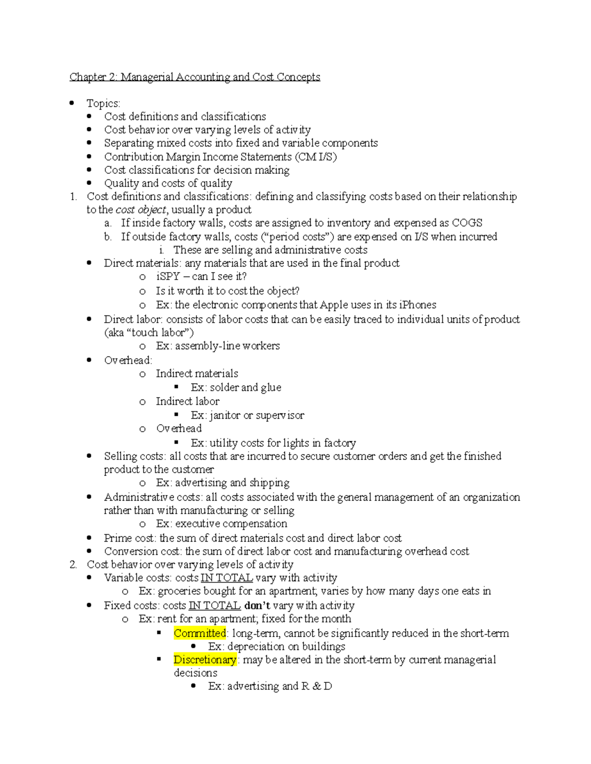 ACC 221 Chapter 2 - Summary Introductory Management Accounting ...