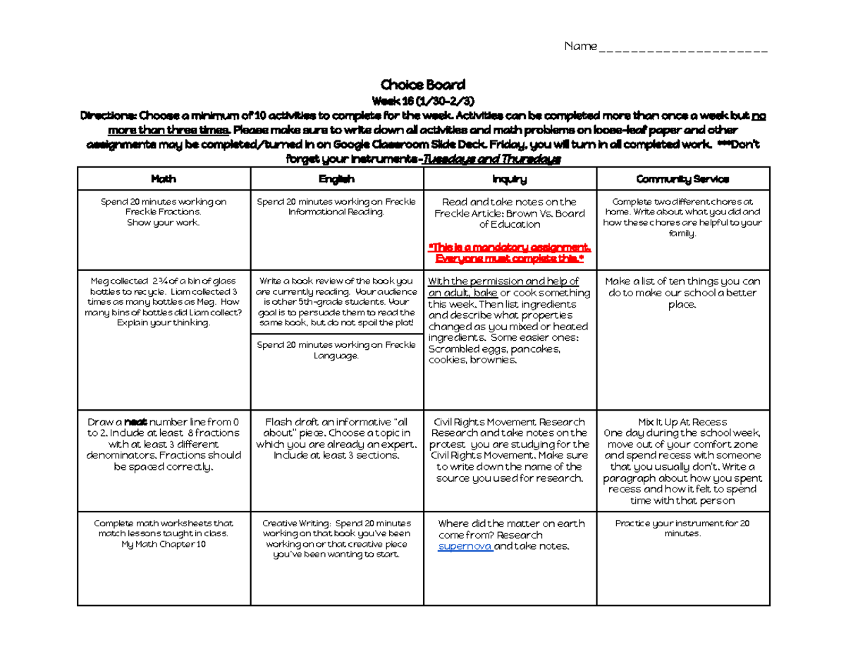 Lucas MEEK - Week 16 Choice Board - Name_____________________ Choice ...