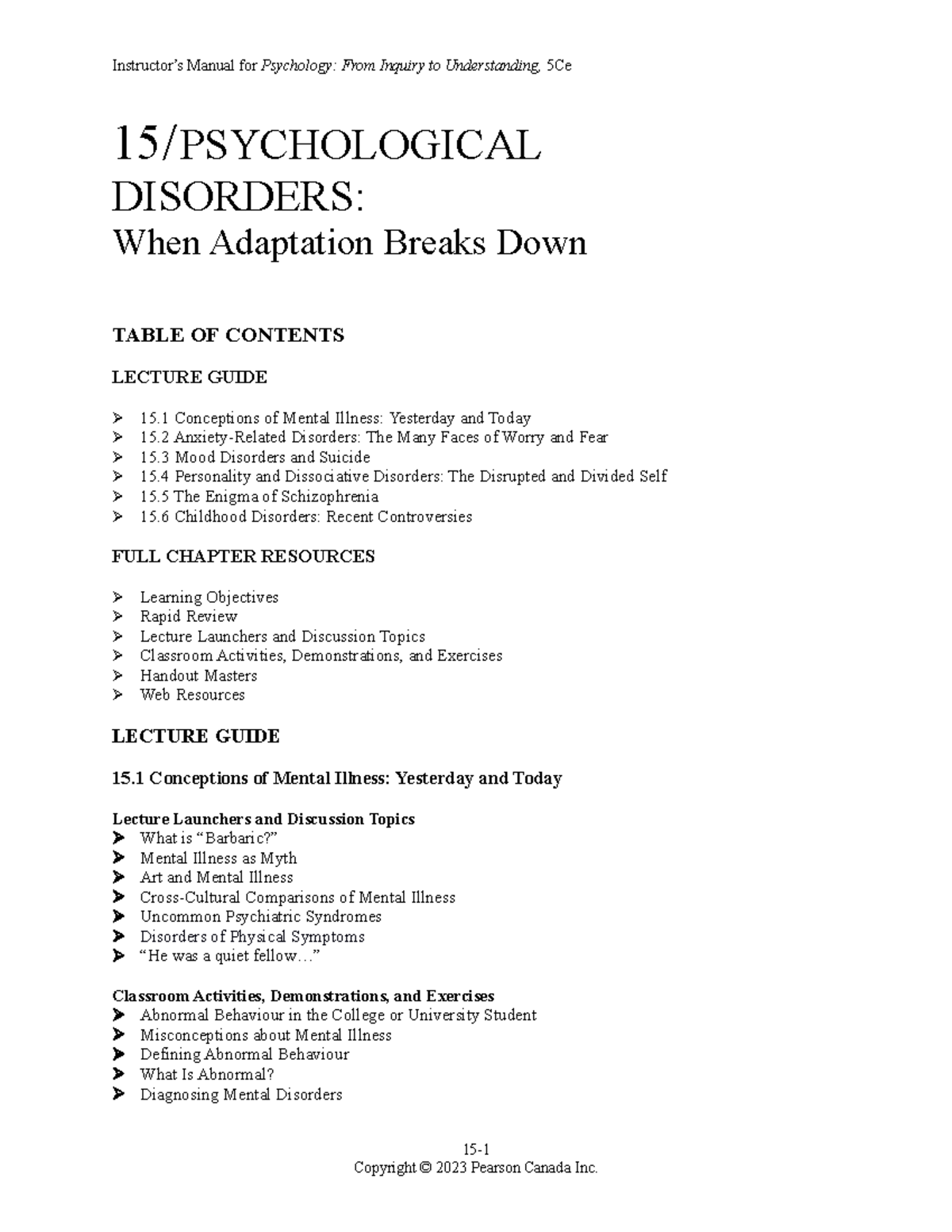 15 lili psy 5ce irm ch15 - psychology - 15/ PSYCHOLOGICAL DISORDERS ...