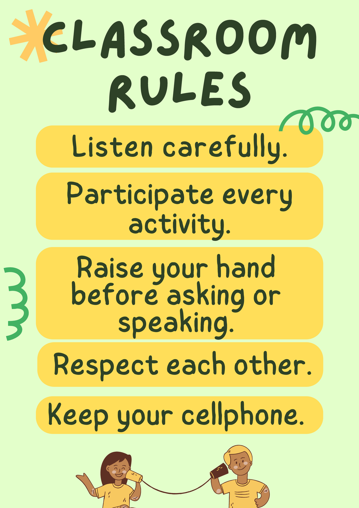 Lime Yellow Green Cute Playful Classroom Rules Poster 20240416 081750 ...