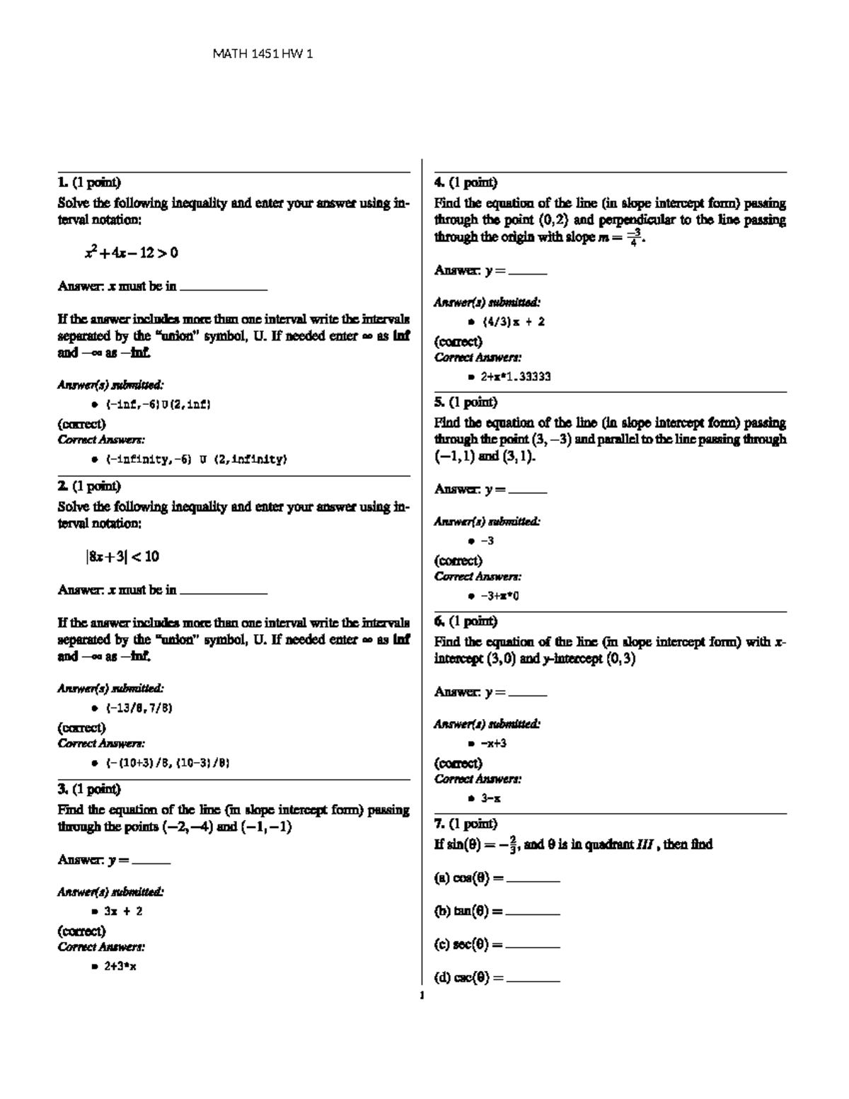 Maths HW 1 - MATH 1451 Assignment 1 - MATH 1451 - MATH 1451 HW - Studocu