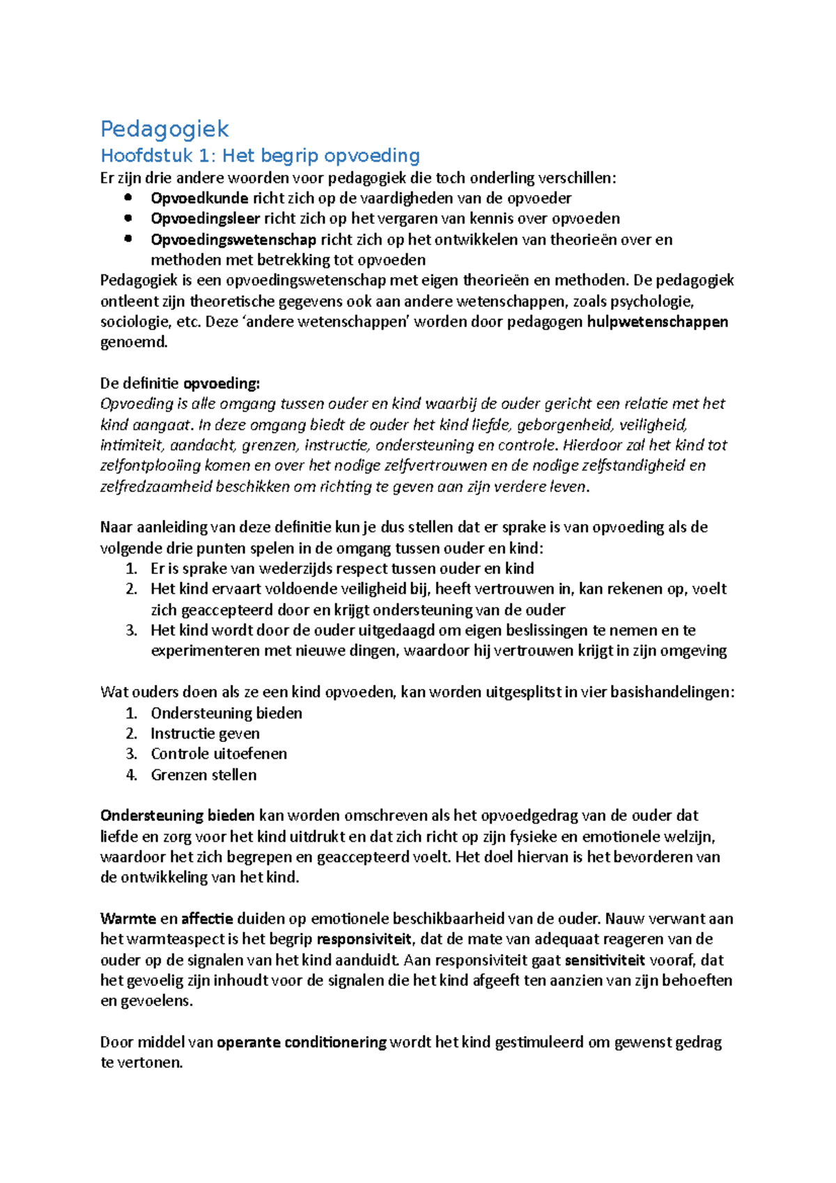 Pedagogiek - Een aantal handige leerpunten op een rij - Pedagogiek ...