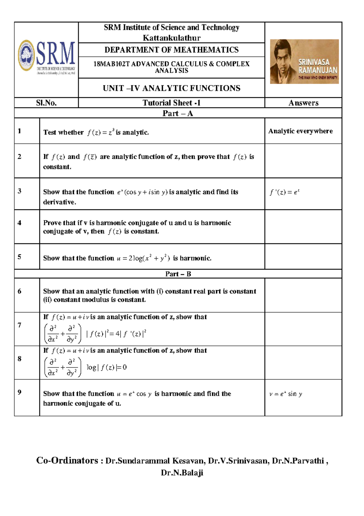 18MAB102T UNIT 4 Tutorial 1 - SRM Institute of Science and Technology ...