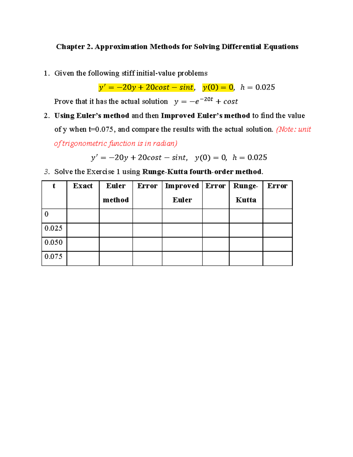 HW5. Approximation methods (9 - Chapter 2. Approximation Methods for Solving Differential ...