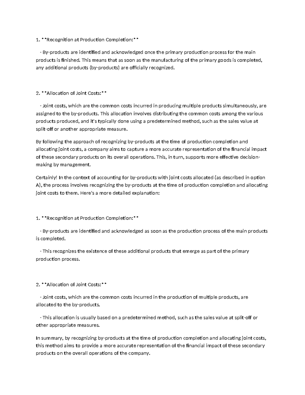 Cost - assignments - Recognition at Production Completion: By-products are identified and - Studocu