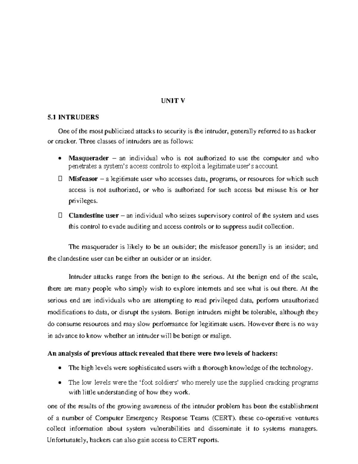 Intruders- Cryptography & Network Security - UNIT V 5 INTRUDERS One of the most publicized ...