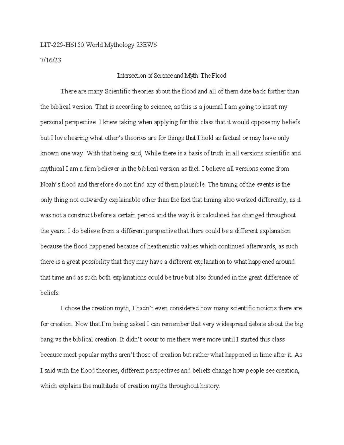 Intersection of science and myth - LIT-229-H6150 World Mythology 23EW 7 ...