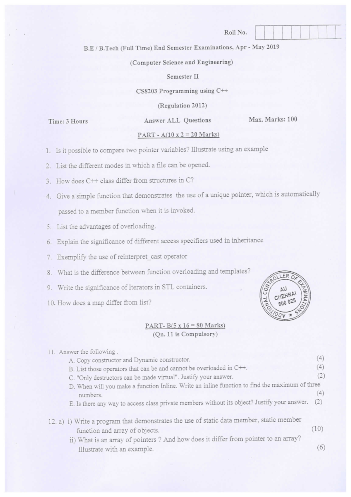 Model Question papers - Computer Science and Engineering - Studocu