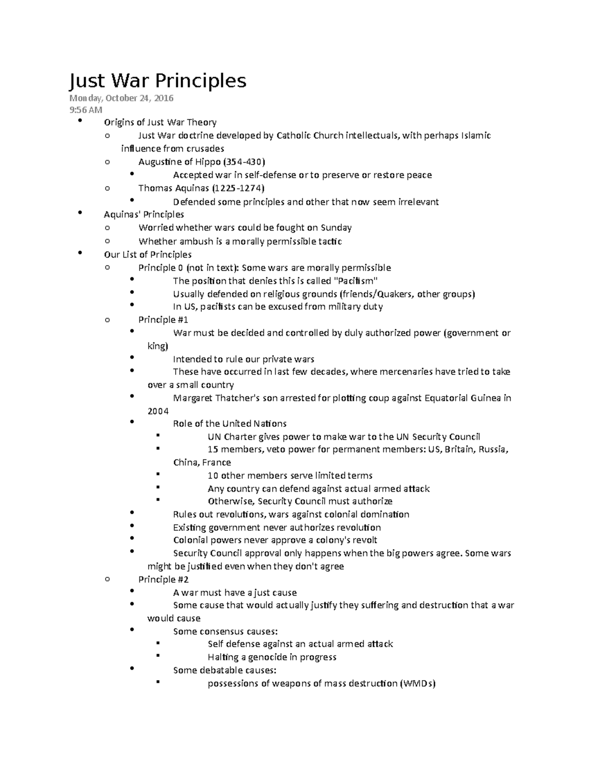 PHIL 101 Notes - Just War Principles Monday, October 24, 2016 9:56 AM ...