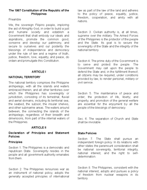 Polgov Midterm Reviewer - ARTICLE II: Declaration of Principles and ...