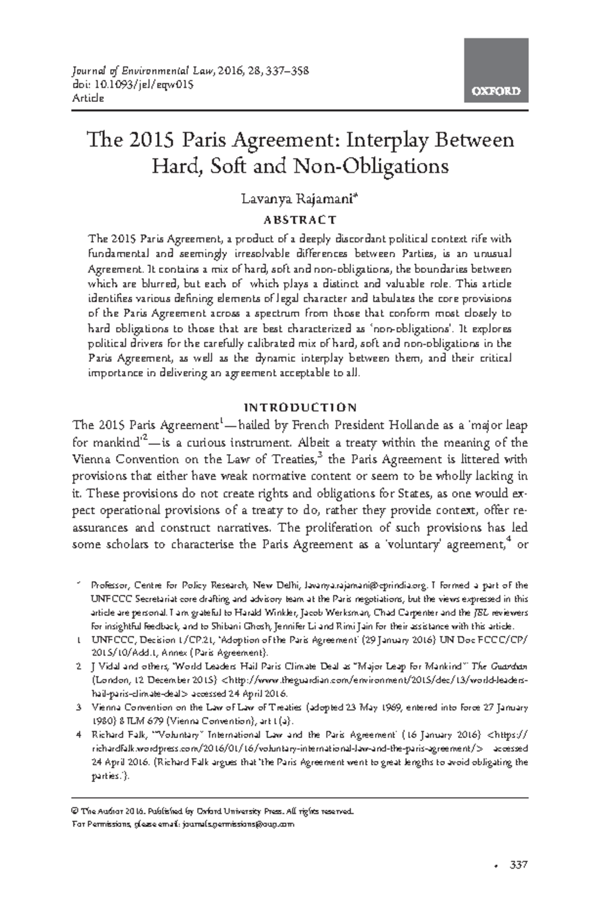 IEL 5 Rajamani - ihedwhkdkjshw - The 2015 Paris Agreement: Interplay Between Hard, Soft and ...