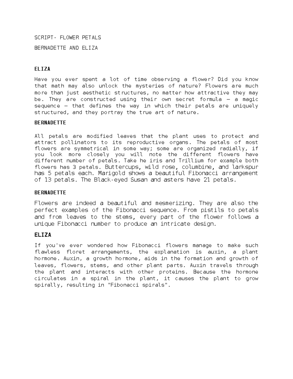 Badeth- Eliza Script - Lecture notes FLOWER PETALS - SCRIPT- FLOWER ...