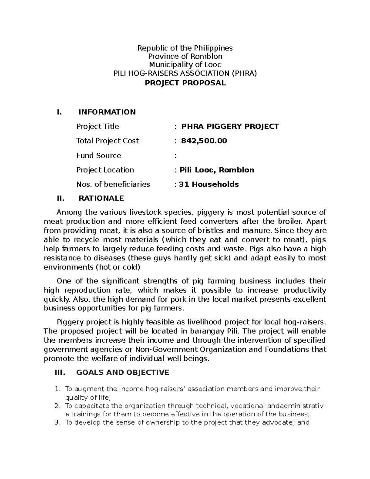 IBP-Pili-Piggery - Project Proposal - Republic of the Philippines ...