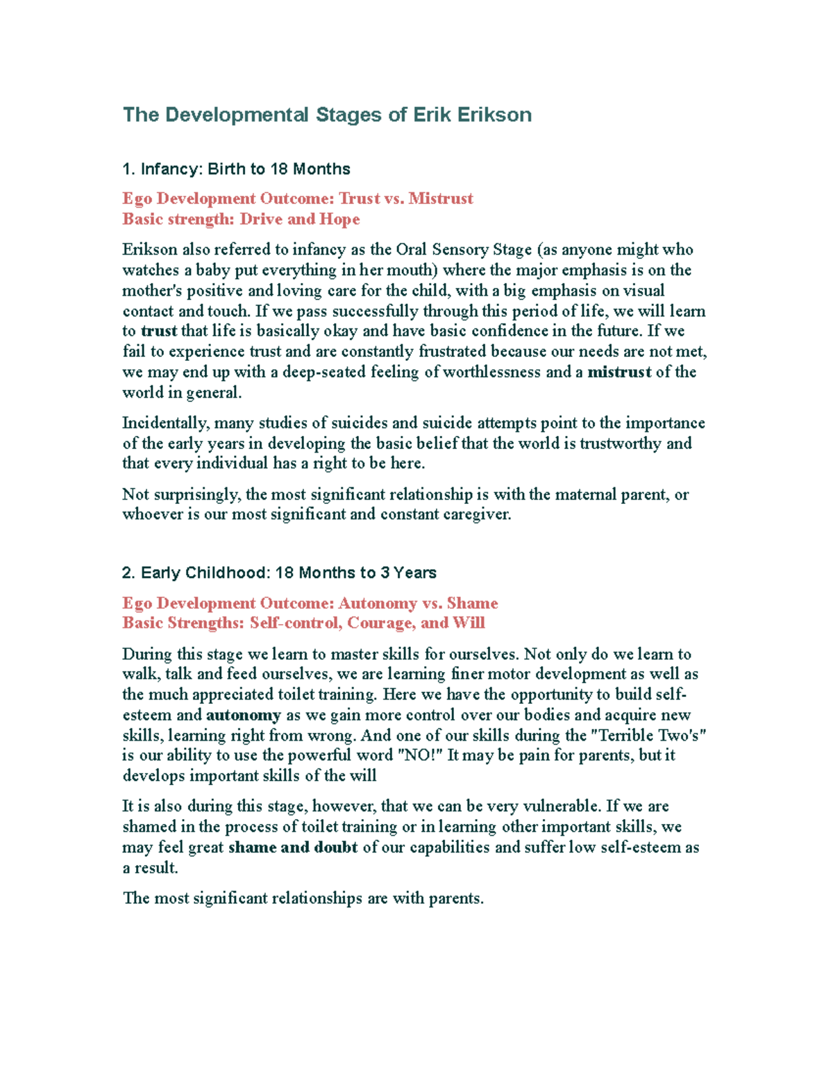 Ericksons Developmental Stages - The Developmental Stages of Erik ...