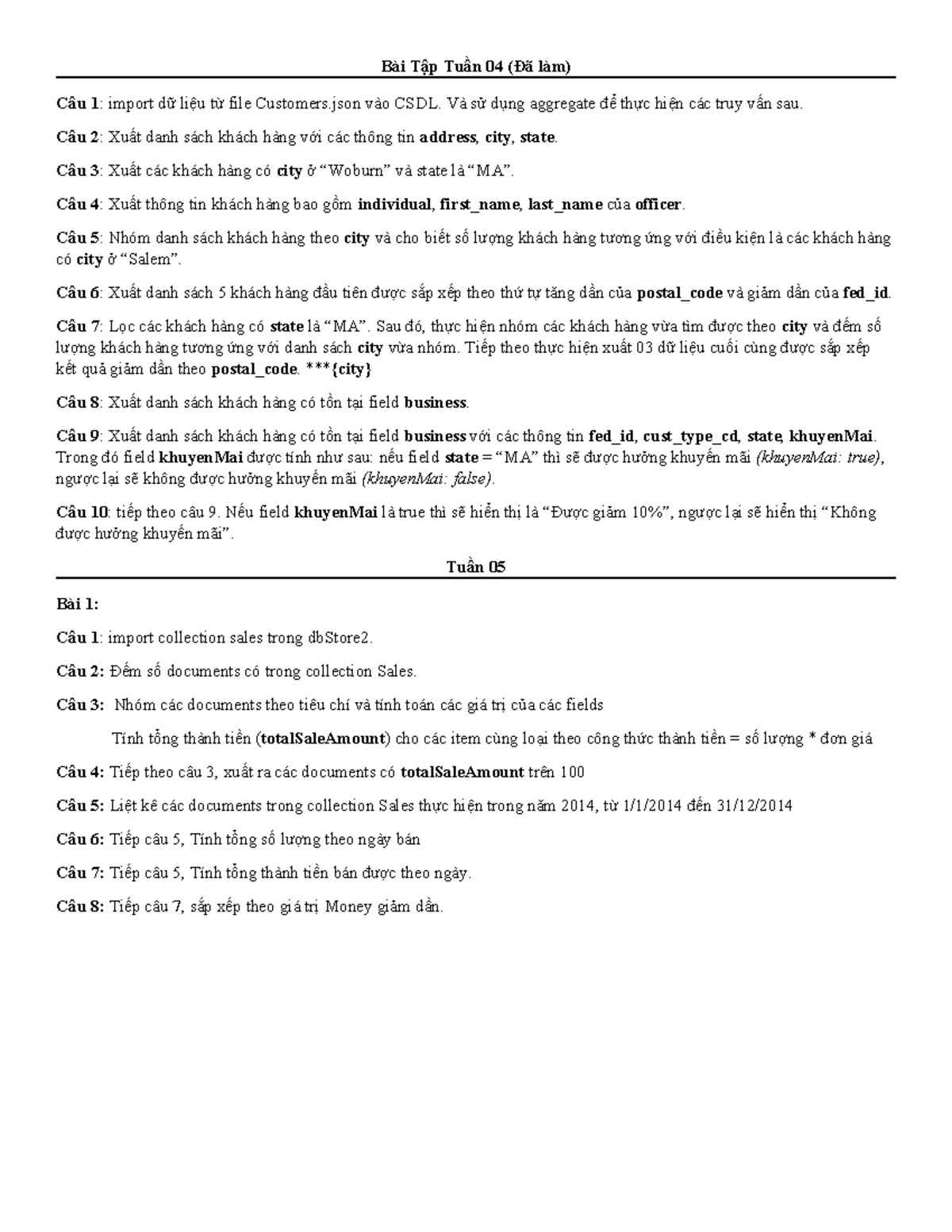 Bai Tap Tuan05 - hcv - Bài Tập Tuần 04 (Đã làm) Câu 1: import dữ liệu từ file Customers vào CSDL ...