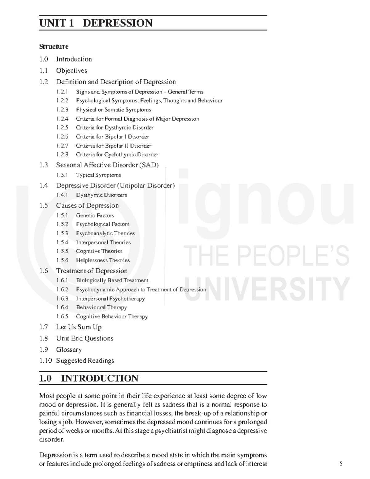 Block-4 - 5 Depression UNIT 1 DEPRESSION Structure 1 Introduction 1 ...