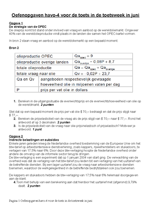 H1 Oefentoets wisk a - Oefentoets havo A deel 1 Hoofdstuk 1 Tabellen en grafieken OPGAVE 1 Vul ...