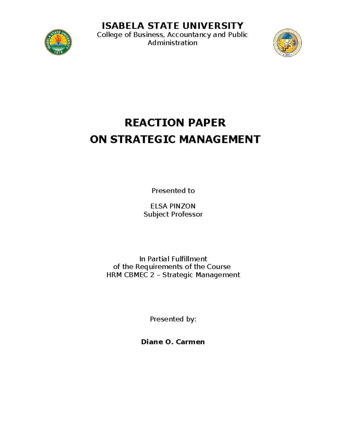 Reaction Paper - College of Business, Accountancy and Public ...