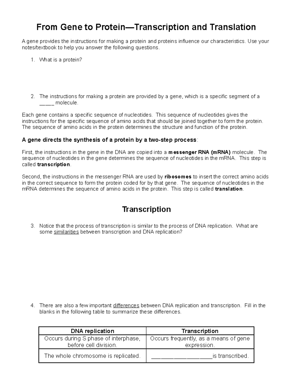 From Gene to Protein - From Gene to Protein—Transcription and ...
