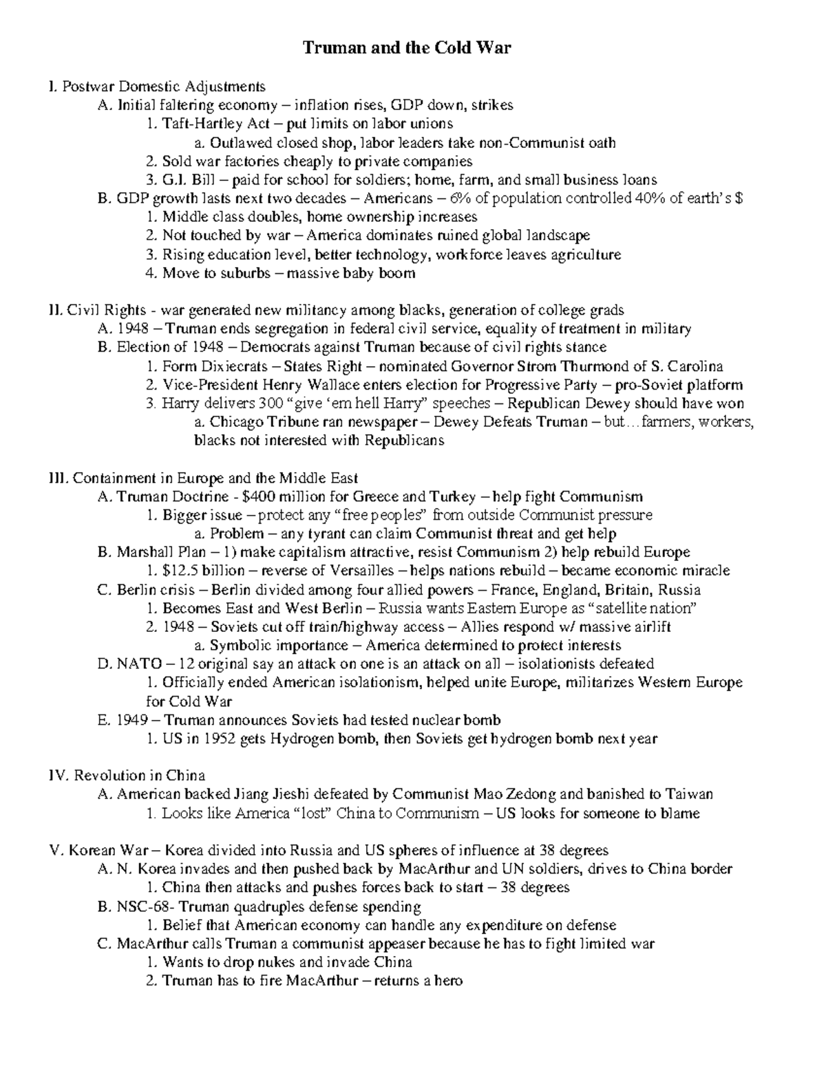 Outline 25Truman - Summarized notes for chapter 25 - Truman and the ...