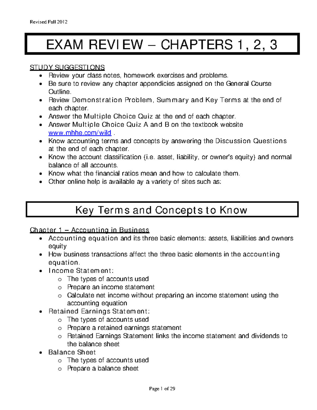 Acc101-Rev Ch 1-3 - EXAM REVI EW – CHAPTERS 1, 2, 3 STUDY SUGGESTI ONS ...